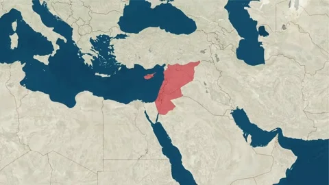 Zoom in to the map of Levant countries, ... | Stock Video | Pond5