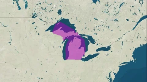 Zoom in to the map of Michigan with text... | Stock Video | Pond5