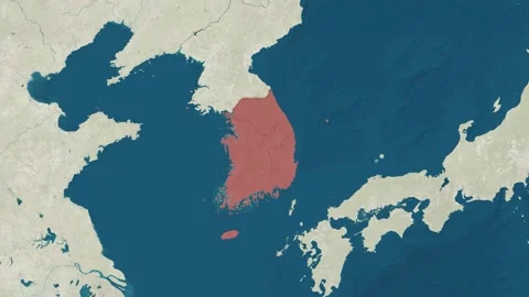 Zoom in to the map of South Korea with t... | Stock Video | Pond5