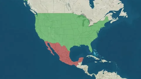 Zoom in to the map of USA and Mexico wit... | Stock Video | Pond5