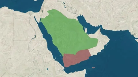 Zoom in to the map of Yemen and Saudi ar... | Stock Video | Pond5