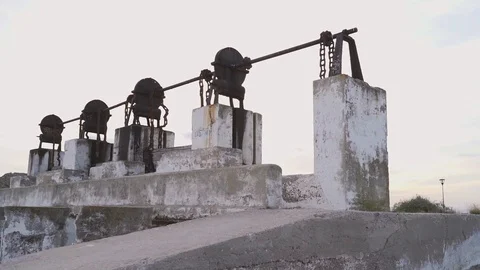 zoom in to an old river dam next to the ... | Stock Video | Pond5