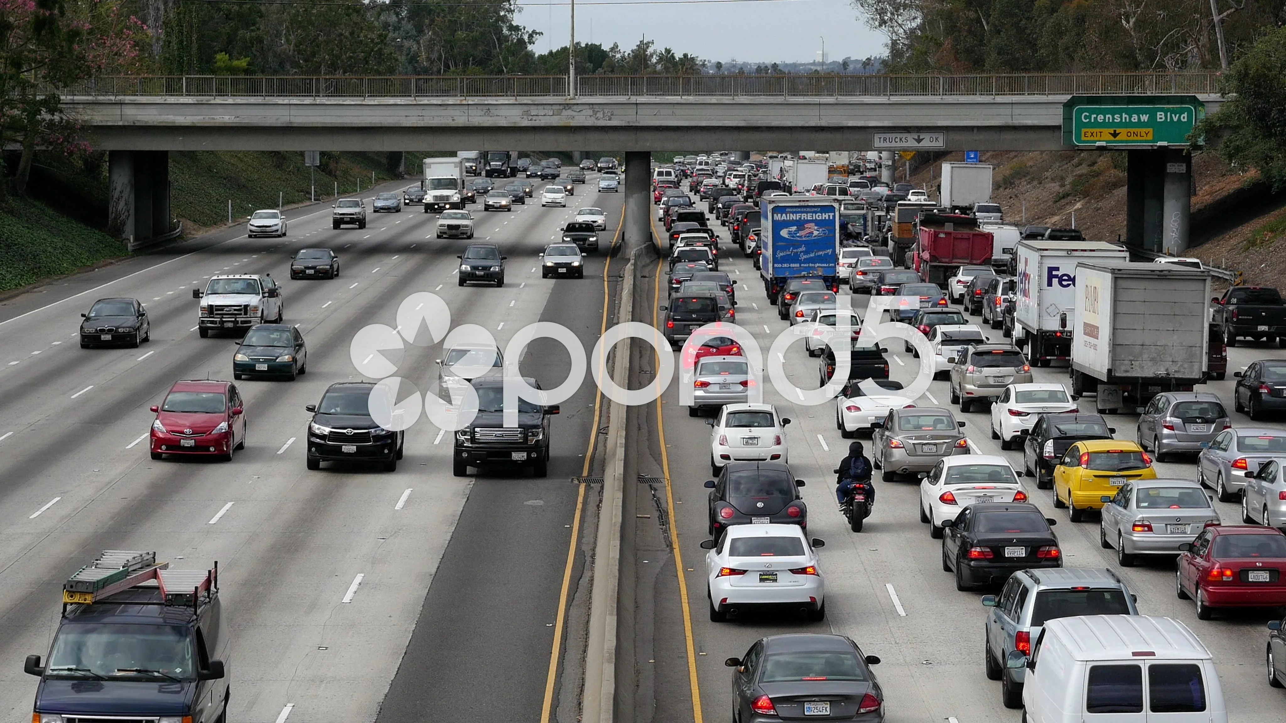 Overhead Traffic Freeway Los Angeles Busy Traffic On The Highways Of