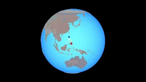 Zoom to Philippines with flag on map | Stock Video | Pond5