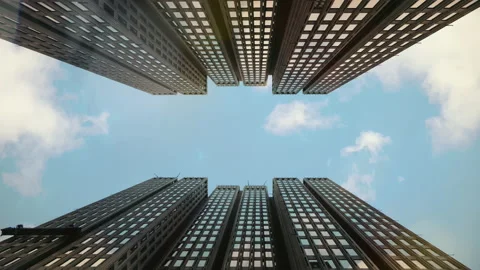 Zoom In Skyscrapers Blue Sky Buildings E... | Stock Video | Pond5