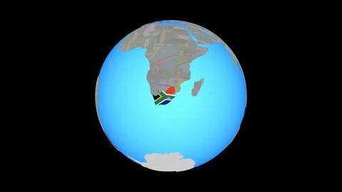 Zoom to South Africa with flag on map | Stock Video | Pond5