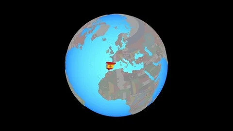 Zoom to Spain with flag on map | Stock Video | Pond5